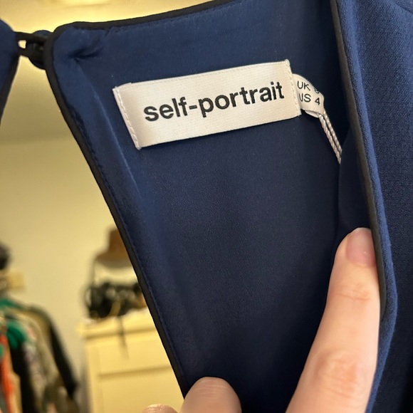 Self-Portrait | Dresses | Self Portrait Navy Vneck Midi Asymmetrical ...